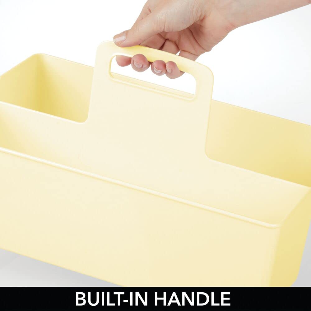 mDesign Large Plastic Divided Baby Nursery Storage Caddy Tote Bin with Handle, Holds Bottles, Spoons, Bibs, Pacifiers, Diapers, Wipes, Lotion - Ligne Collection, Light Yellow