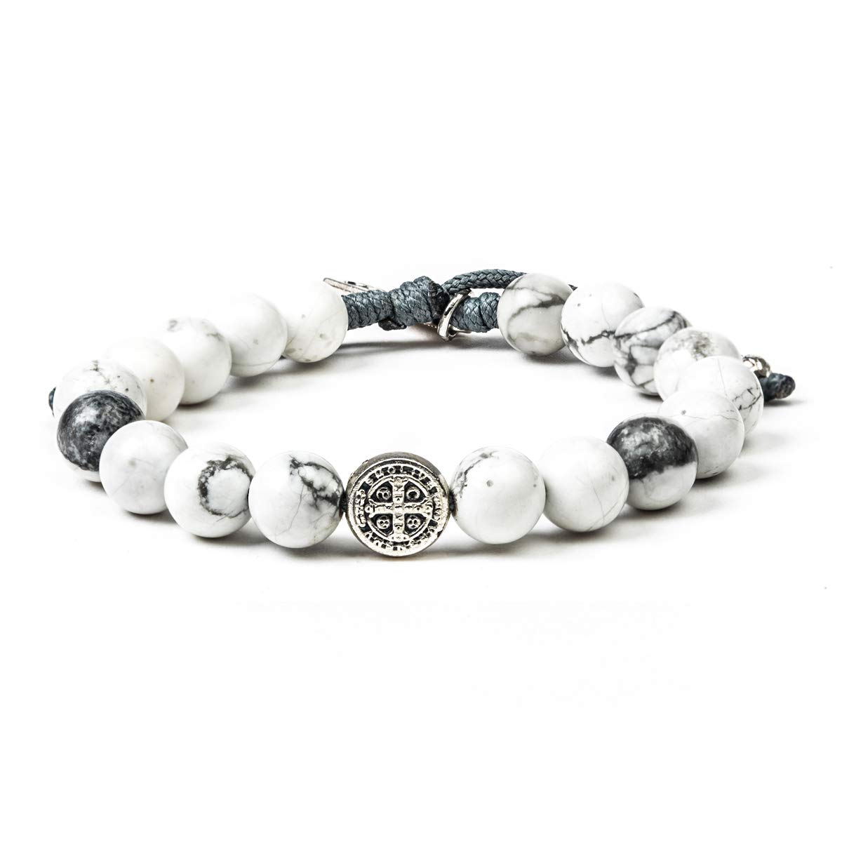 My Saint My Hero Peace Howlite Power Bracelet - White Howlite Gemstones with Silver-Tone Medal