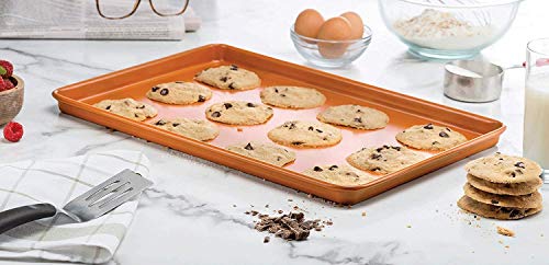 Set of 2 Nonstick Copper Cookie Sheet and Copper Coating Baking Pan for Cookies 11" x 16"