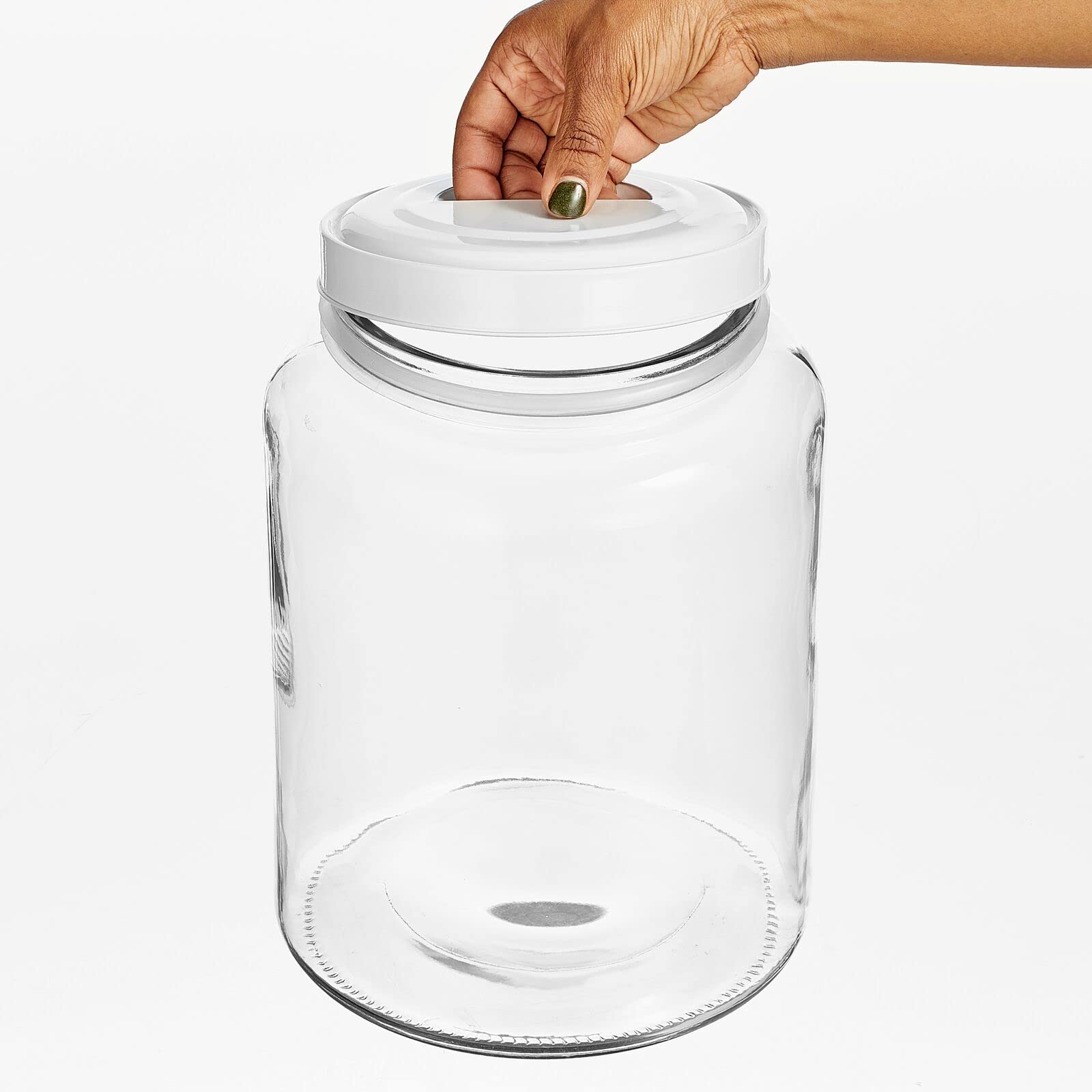 mDesign Medium Storage Glass Canister with Airtight Metal Lid for Kitchen Pantry, Counter, or Cabinet - Container for Food, Snacks, Cooking or Baking Supplies - Home Sort Collection - Clear/White