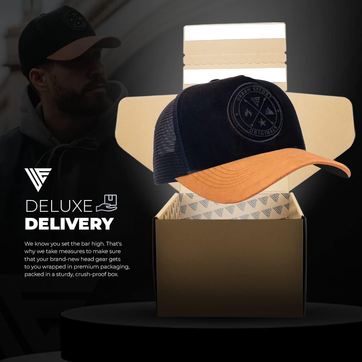 Urban Effort Mesh Back Cap - for Men and Women Baseball Hat 5-Panel Trucker Hat - Great Snapback Closure for Hunting & Hiking (Black/Brown)