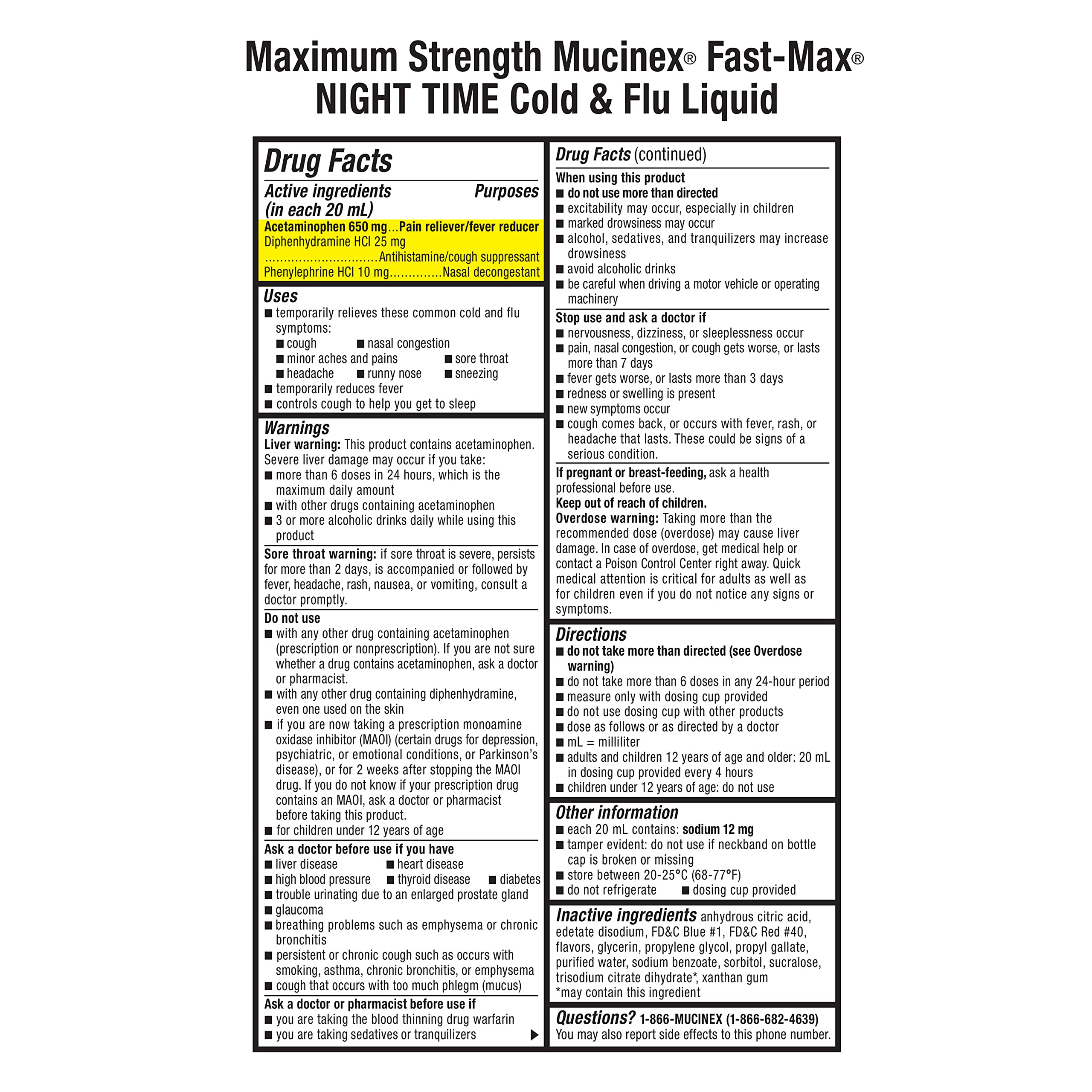 Mucinex Fast-Max Adult Nighttime Cold and Flu Liquid, 6 Ounce (Pack of 4)