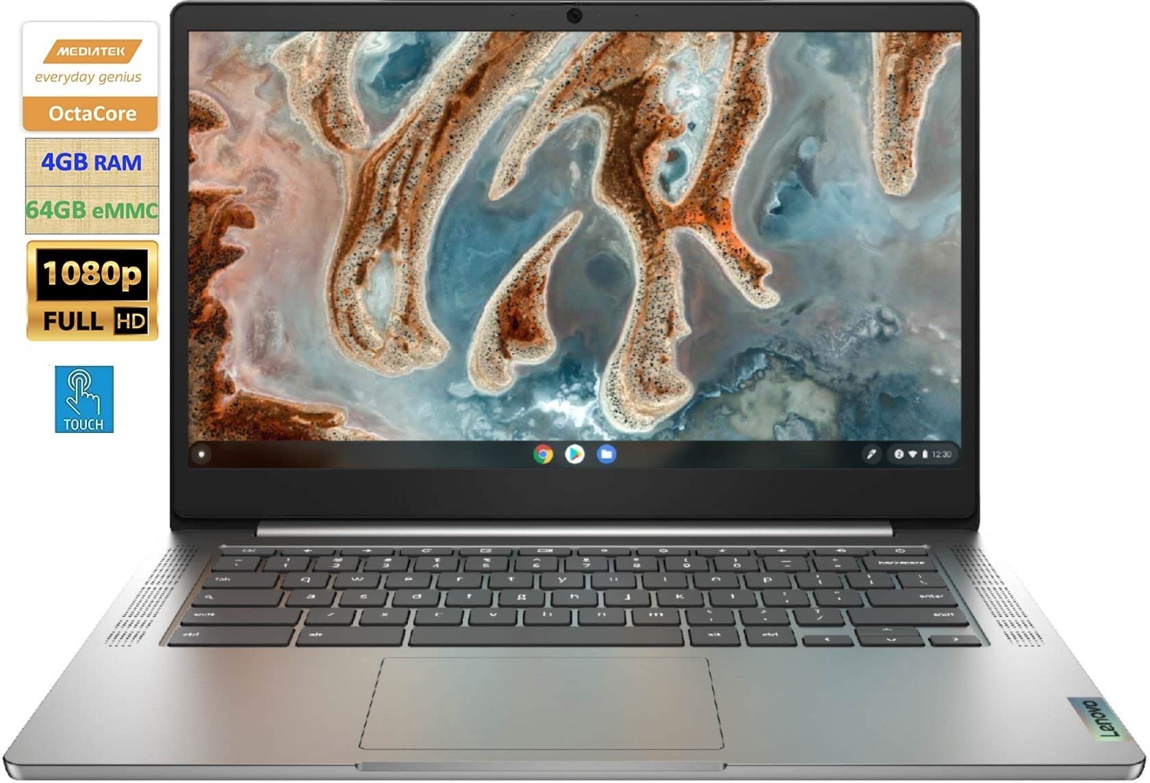 Lenovo 14-inch FHD Touchscreen Laptop, Octa-Core MediaTek MT8183, 4GB RAM, 64GB eMMC+64GB Card, WiFi, Webcam, 10+ Hours Battery, Chrome OS, Arctic Grey (Renewed)