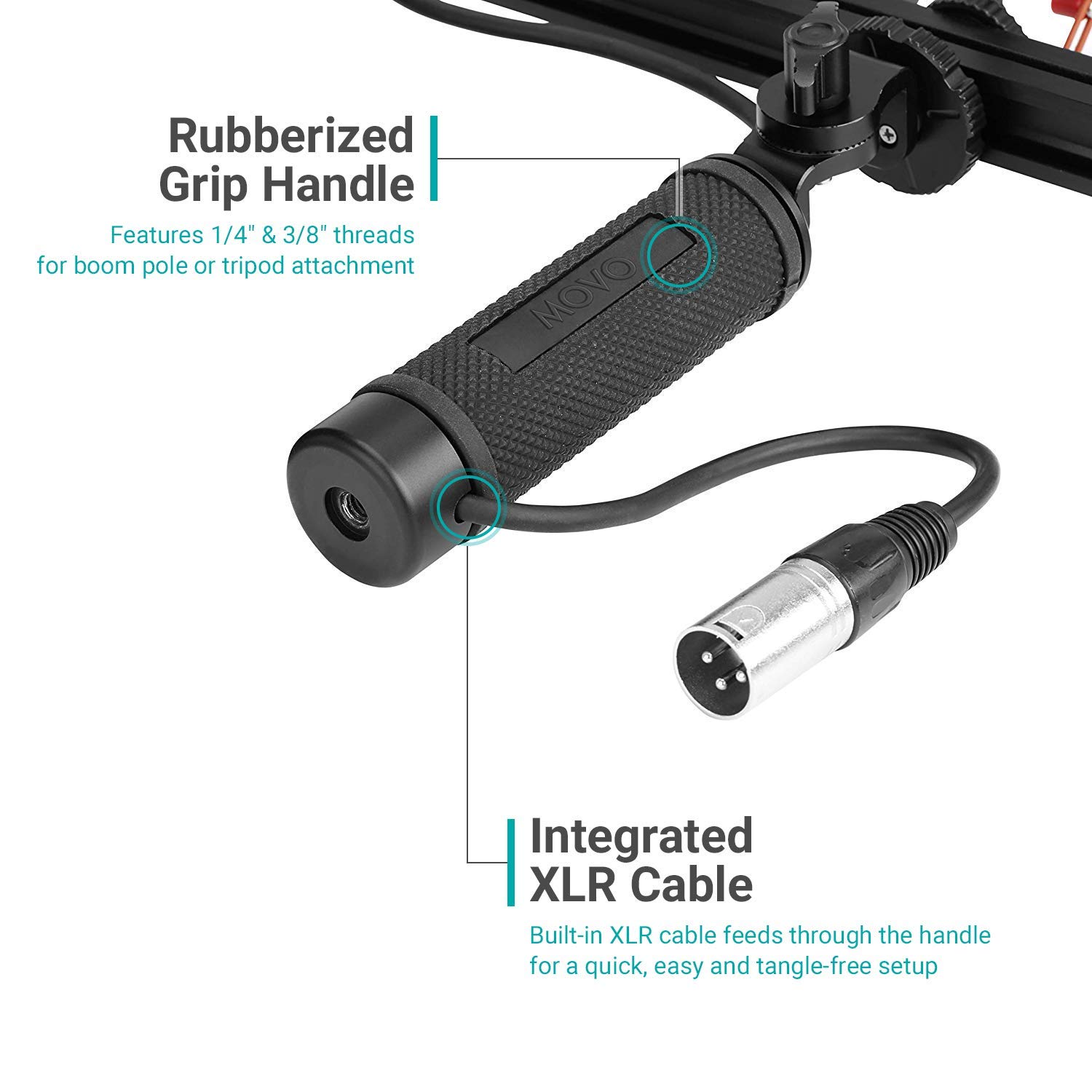 Movo BWS1000 Blimp Wind & Vibration Protection System for Shotgun Microphones - Features 12-point Internal Shockmount, Integrated XLR Cable, Furry Deadcat Windscreen & Grip Handle with Boom Attachment