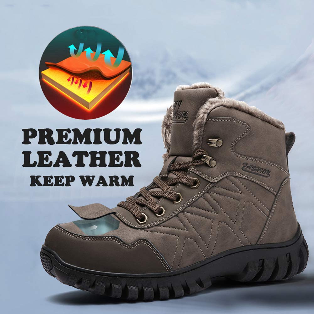 Niber Men Winter Snow Boots Warm Waterproof Mid Calf Shoes Outdoor Hiking Climbing Walking Working Bootie with Full Fur Lined