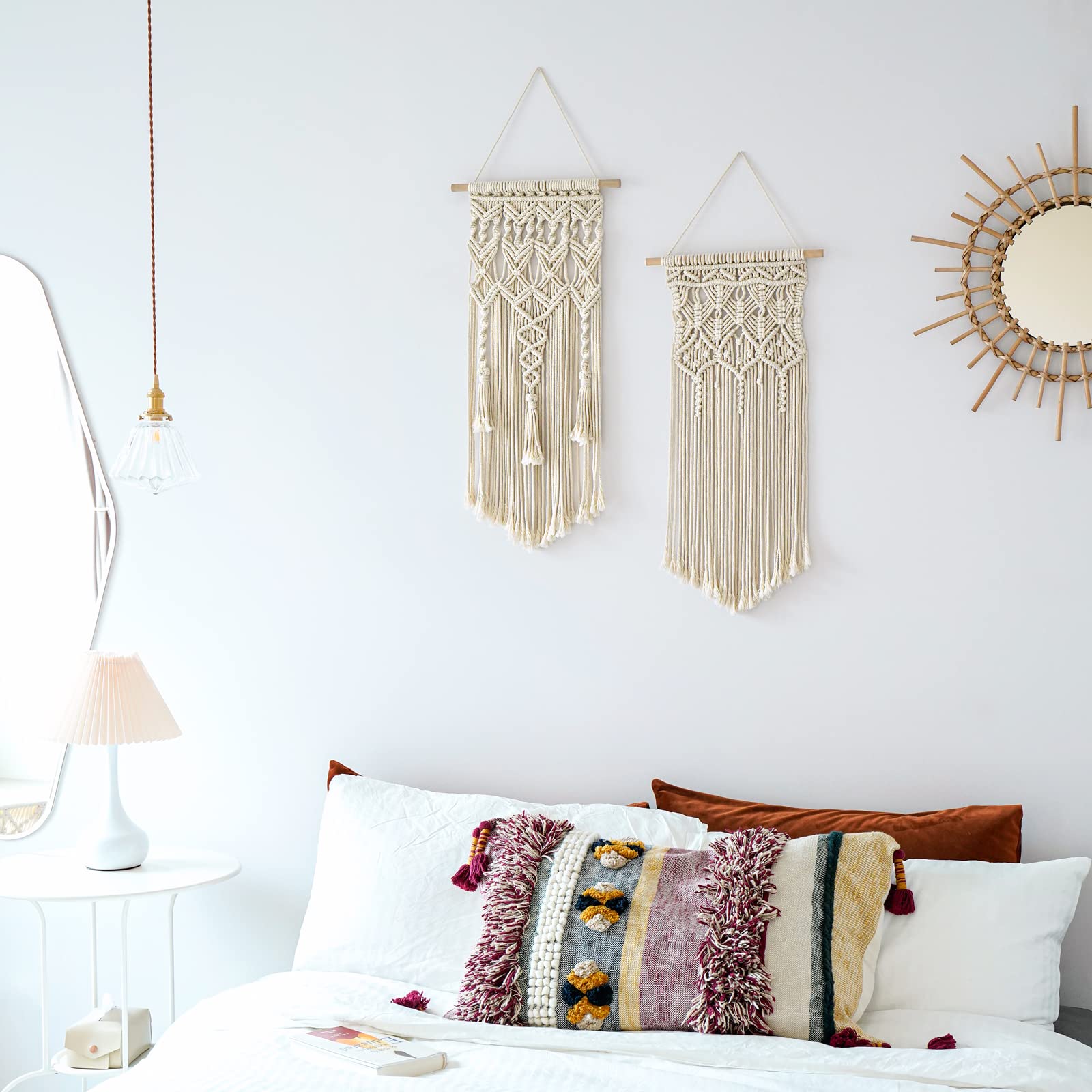 Mkono 2 Pcs Macrame Woven Wall Hanging Boho Chic Geometric Art Decor - Beautiful Bedroom Nursery Apartment Home Decoration, Gift for Girls Adults Birthday, 28" L x 13" W