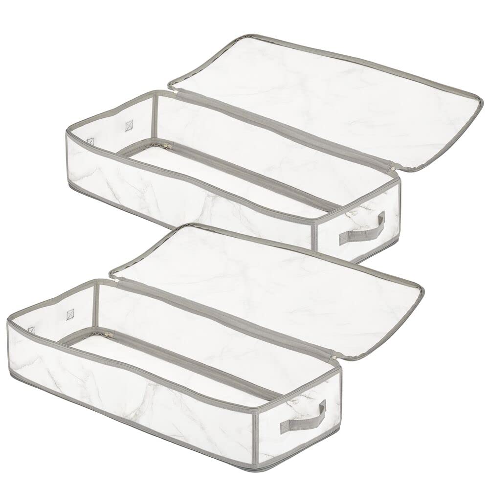 mDesign Plastic Closet Storage Organizer Zipper Bag with Pull Handle; for Bedroom, Hallway, Entryway, Nursery, Closets, Clothes, Toys, Blankets, Linens, 2 Pack - Marble