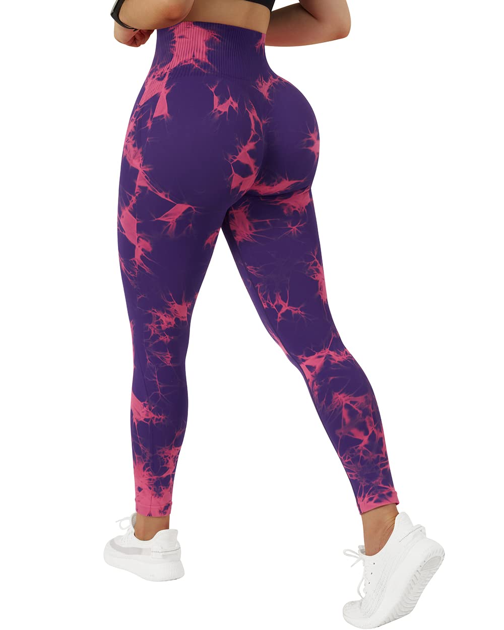 SUUKSESS Women Contouring Scrunch Butt Lifting Leggings Seamless Workout Yoga Pants(Tie Dye Purple Pink, L)