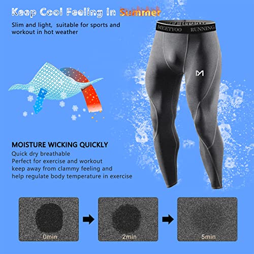 MEETYOO mens for Men, Cool Dry Sports Workout Running Tights Leggings Compression Pants, 3pcs-c, Large US