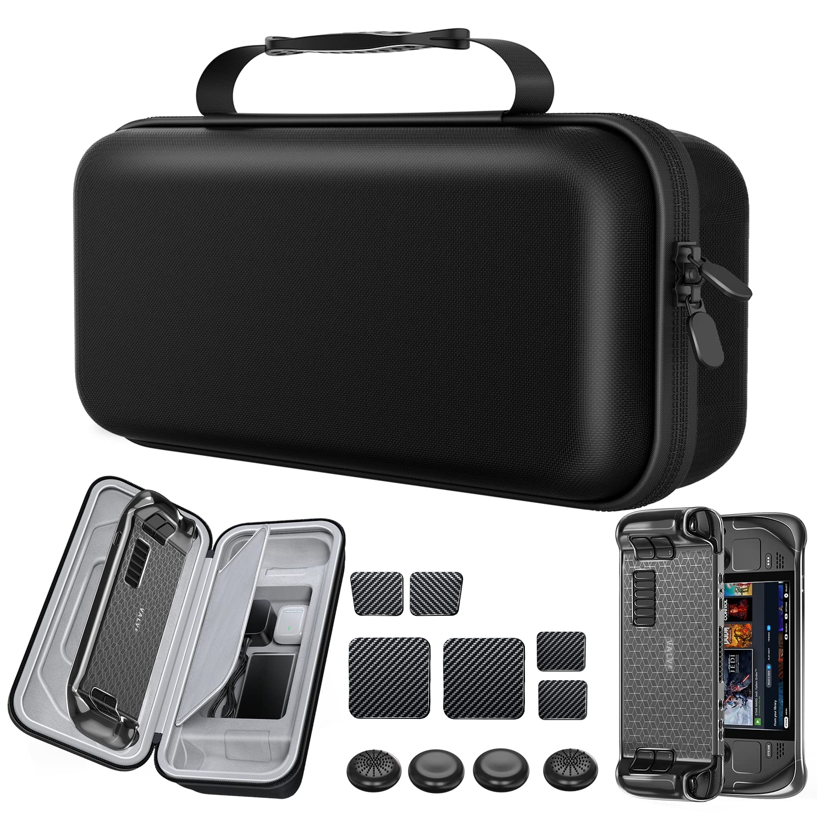 Steam Deck Case, Mooroer Steam Deck Accessories Bundle, 12 in 1 Steam Deck Carrying Case Built-in AC Adapter Charger Storage, Protective Travel Case for Steam Deck Console & Accessories