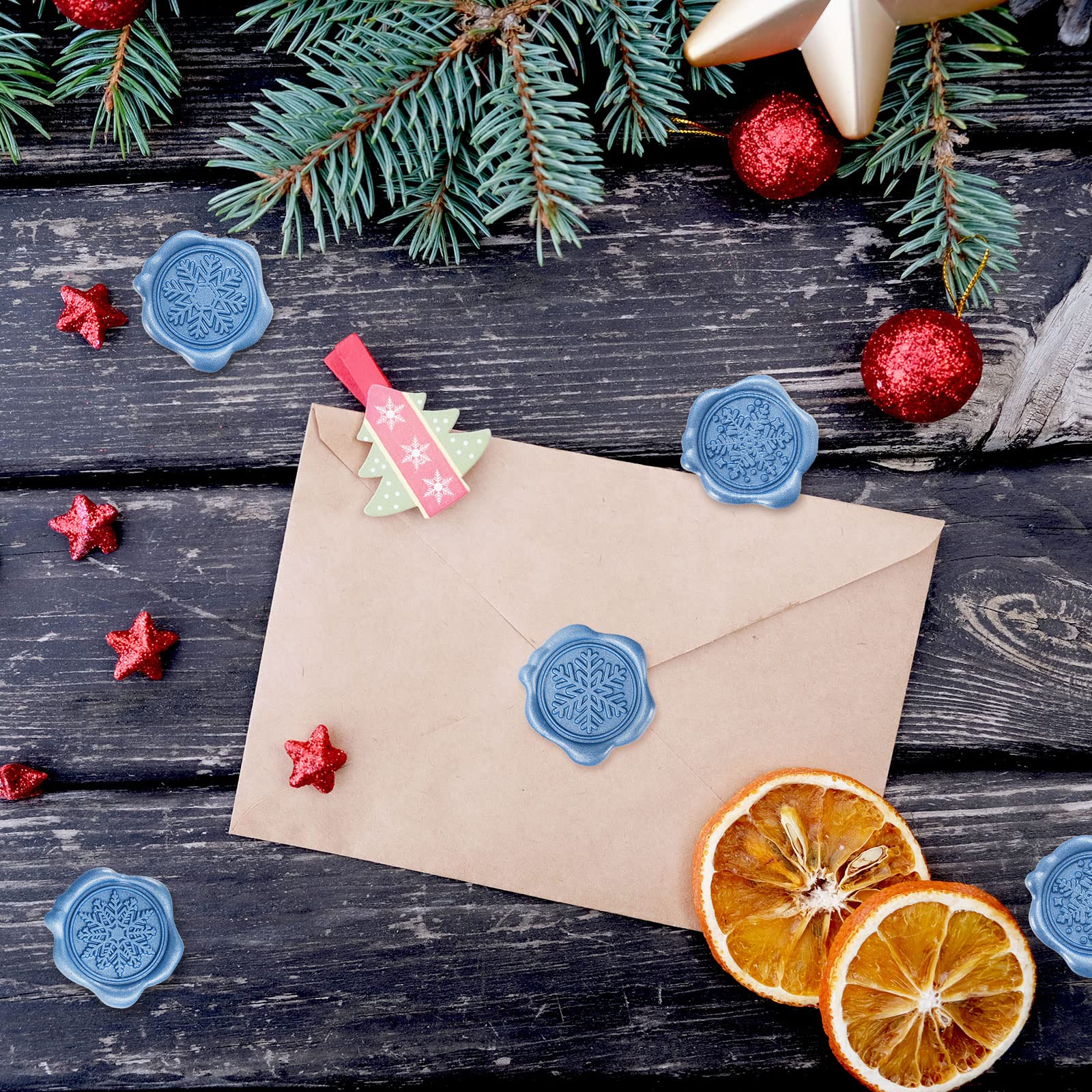 Whaline 80Pcs Christmas Wax Seal Stickers Snowflake Envelope Seal Stickers 3D Blue Snowflake Self-Adhesive Embossed Stickers for Xmas Winter Greeting Invitation Cards Packages Gift Decor, 4 Design