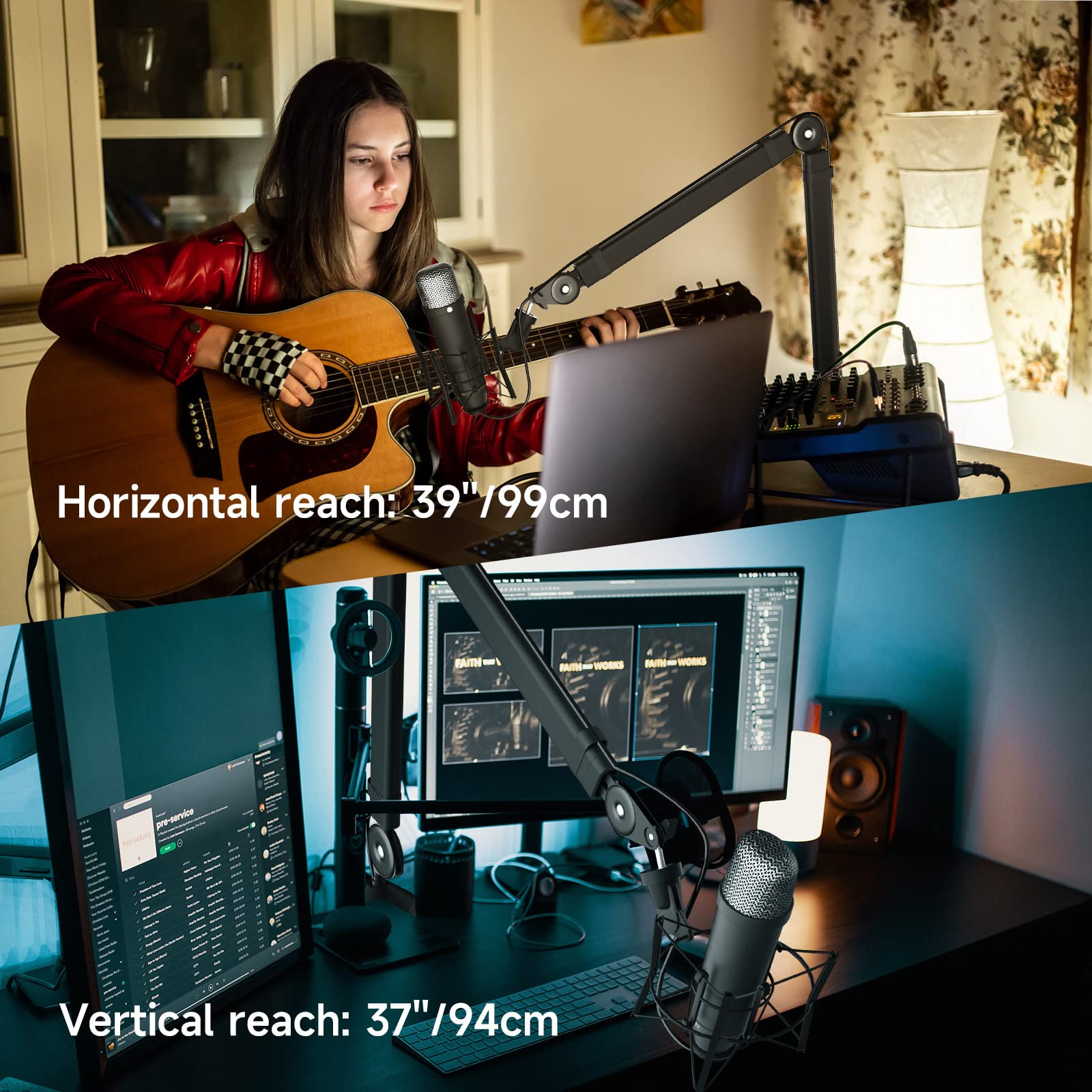 SIOWL Mic Arm - Studio Boom Arm Mic Stand with Premium Anti-Pinch Covers, Universal Thread Adaptors, Super Far and High Reach - Fully Adjustable for Podcasts, Streaming, Gaming, Recording, Home Office