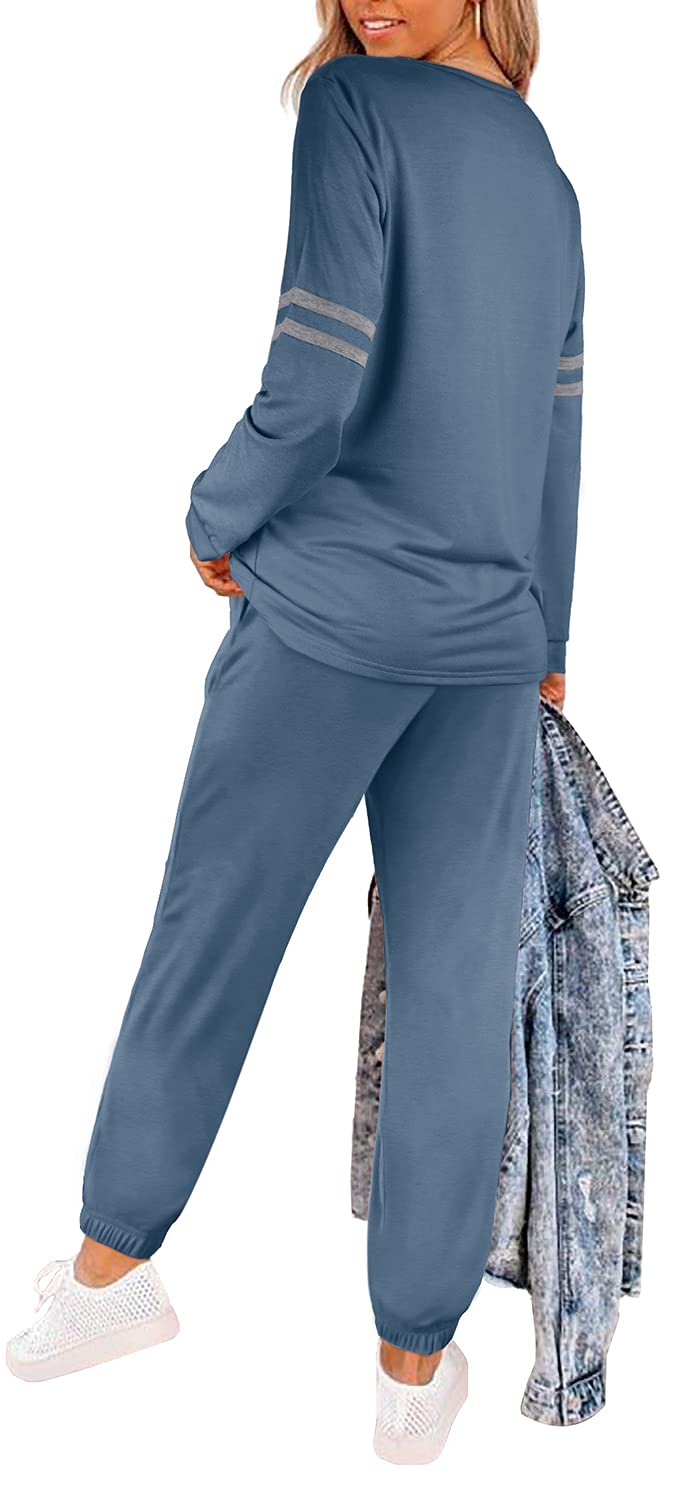 Sipaya Womens Matching Lounge Sets 2 Piece Color Block Outfits Sweatsuits Sets Blue Medium