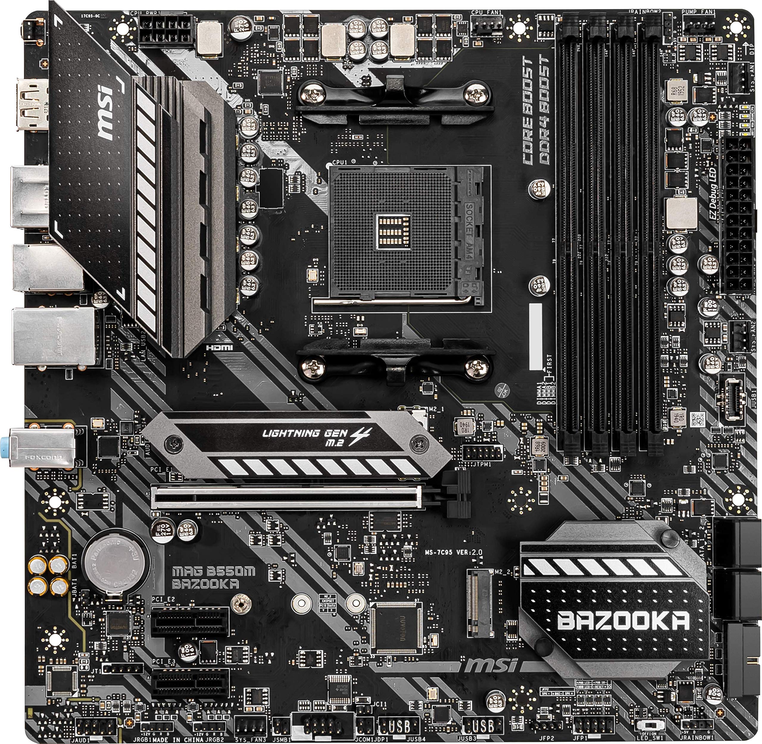 MSI MAG B550M Bazooka Gaming Motherboard (AMD AM4, DDR4, PCIe 4.0, SATA 6Gb/s, M.2, USB 3.2 Gen 1, HDMI/DP, Micro-ATX)