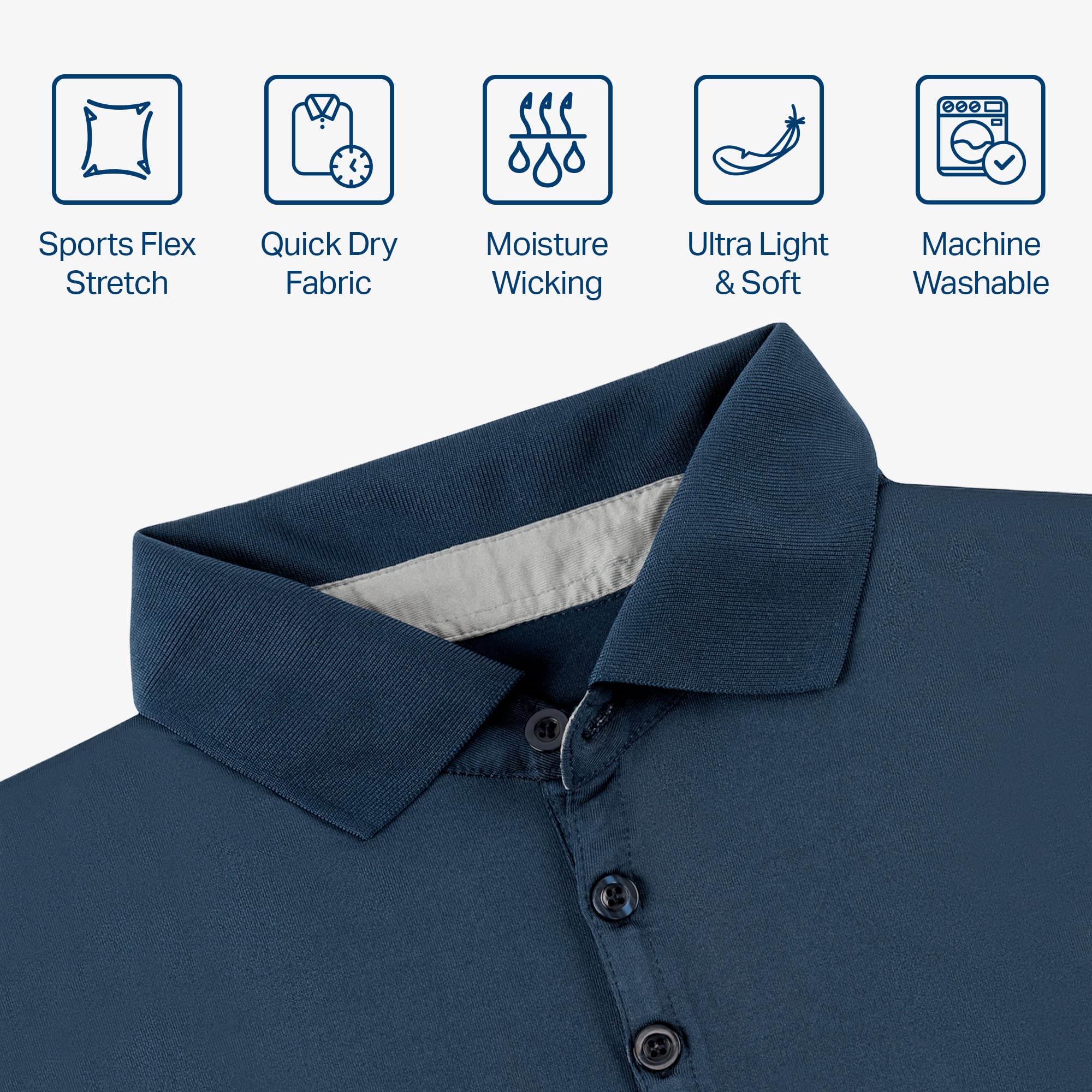 Mio Marino Golf Polo Shirts for Men - Dry Fit - Ultra-Thin Breathable Fabric - Navy - Large