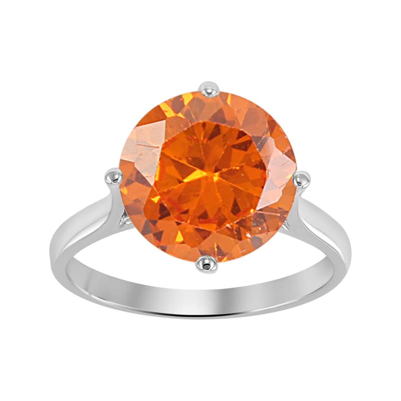 tusakha 11.62 Ct Round Cut Orange Sapphire 14K White Gold Over S925 Solitaire Wedding Ring Size 9 For Women's