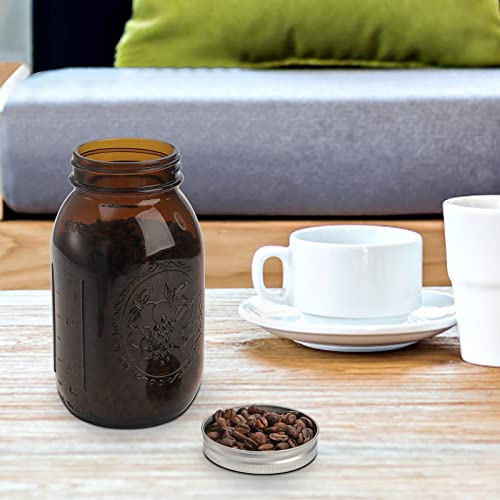 Tebery 6 Pack Amber Regular Mouth Quart Mason Jars, 32oz Canning Glass Jars with Airtight lids and Bands