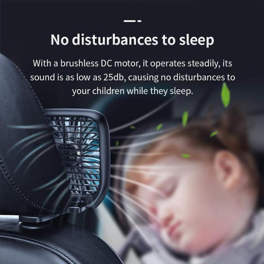 Maso Car Fan for Back Seat - USB Foldable Electric Fan 3-Speed Headrest Fans for Car Desk Office Outdoor Camping(Black)