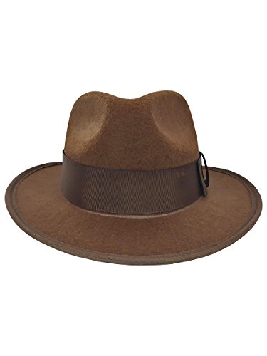 Nicky Bigs Novelties Adult Brown Adventurer Fedora Hat - Mobster Felt Panama Hats - Gatsby Halloween Costume Accessory, Brown, One Size