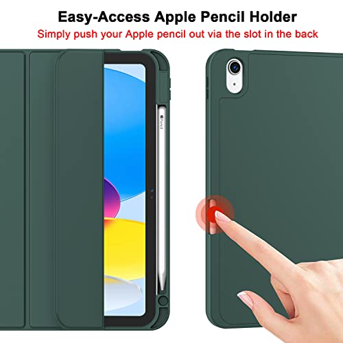 ZryXal New iPad 10th Generation Case 10.9 Inch 2022 with Pencil Holder, Smart iPad Case with Soft TPU Back [Support Auto Wake/Sleep] (Midnight Green)