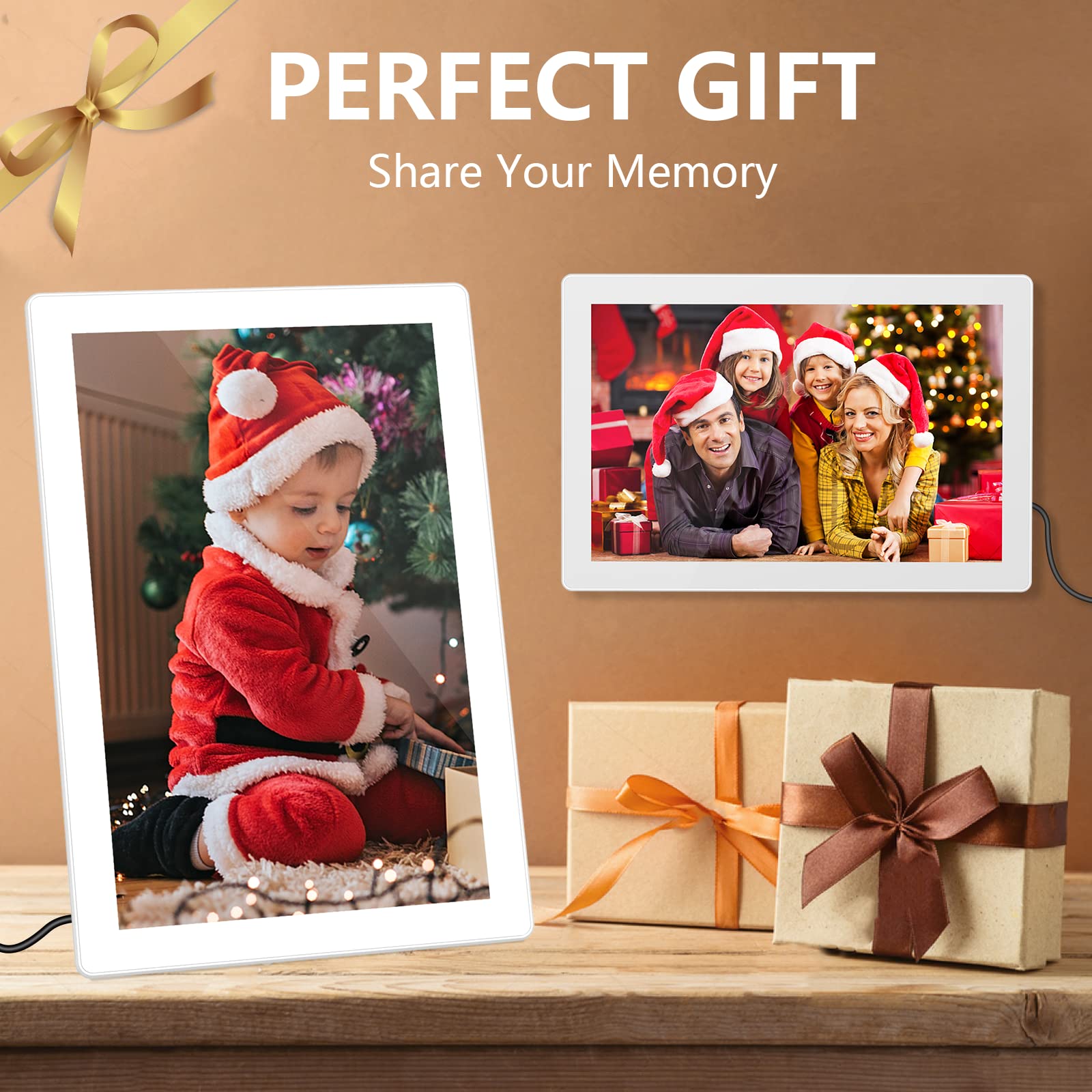 WiFi Digital Photo Frames 10.1 Inch Smart Digital Photo Frame 1920x1080 Touch IPS Screen Electronic Photo Albums with 16GB Storage Easy Setup Share Photos Video via App Auto-Rotate