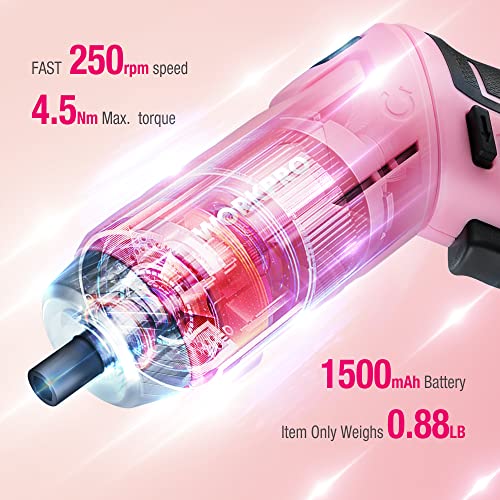 WORKPRO Pink Tool Set with 3.7V Rotatable Electric Screwdriver, 18PCS Portable Ladies Home Tool Kit with Toolbox, Cordless Electric Screwdriver Kit, Household tool kit for Dorm, Apartment -Pink Ribbon