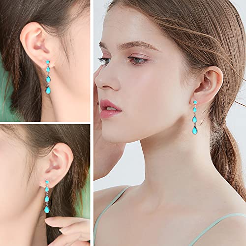 supermodel 1.5 Inch Long Teardrop Earrings 925 Sterling Silver Nature Turquoise Dangle Earrings for Women