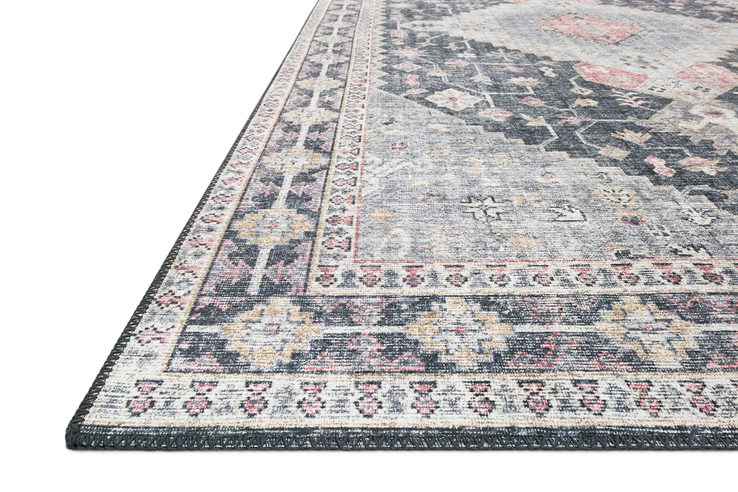 Loloi II Skye Collection SKY-02 Charcoal/Multi 7'-6" x 9'-6", 13" Thick,Area Rug,Soft,Durable,Vintage Inspired,Distressed,Low Pile,Non-Shedding,Easy Clean,Printed,Living Room Rug