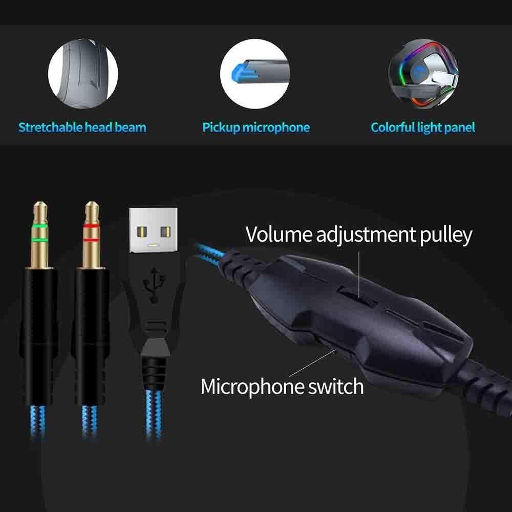 Raxinbang Headset Noise Canceling for PS4 Gaming Headset, 360 ° Pickup Microphone,Over-Ear Gaming Headphones,LED Light ,Noise Cancellation Over Ear , for Xbox One PC Laptop Tablet Mac Smart Phone