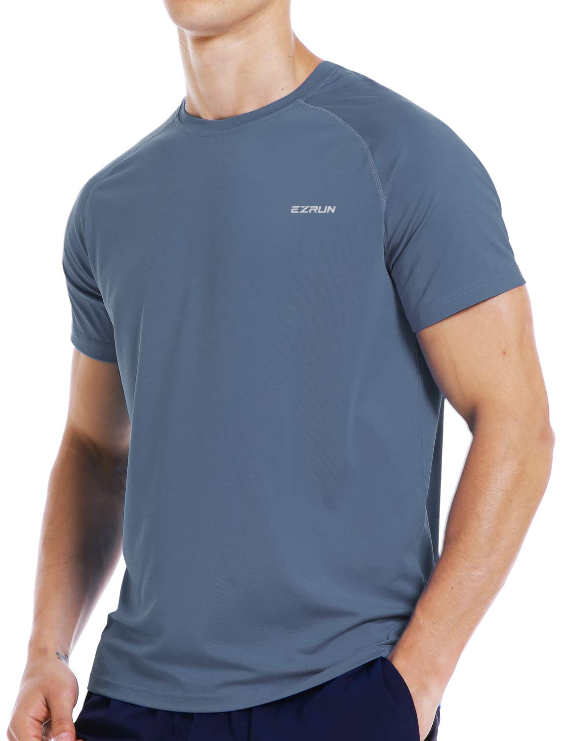 Mens Running Workout Short Sleeve T-Shirt Dry Fit Moisture Wicking Gym Athletic Shirts for Men(BlackGrey,L)