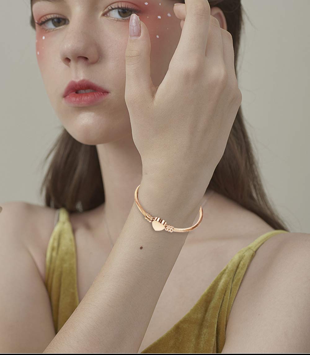 MYNENEY Silver/Gold/Rose Gold Heart Initial Name Bracelet for Women A-Z Letter Cuff Bangle Birthday Gift for Her