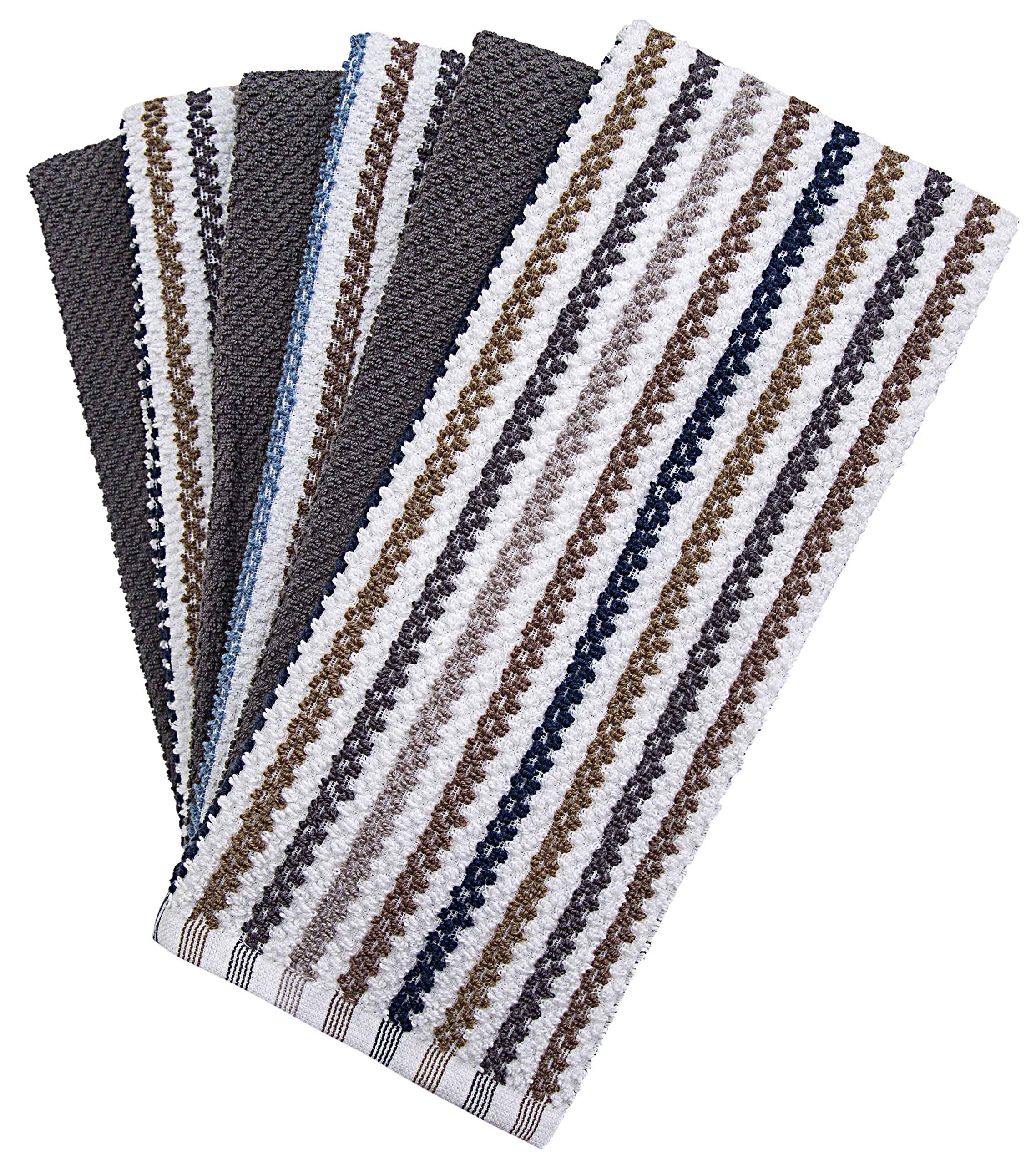 Premium Kitchen Towels (16βx 26β, 6 Pack) | Large Cotton Kitchen Hand Towels | Popcorn Striped Design | Dish Towels | 430 GSM Highly Absorbent Tea Towels Set with Hanging Loop | Gray