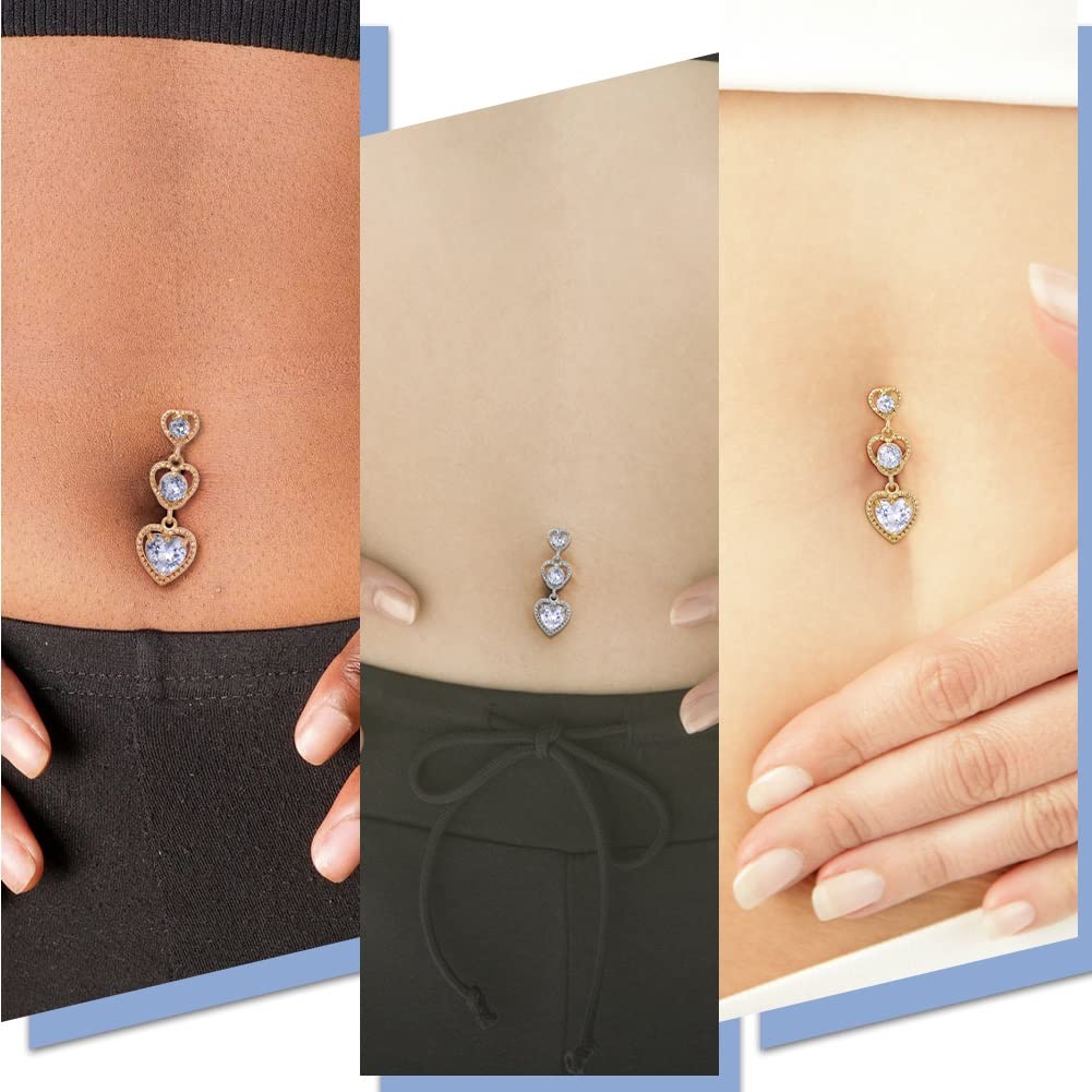 OUFER Dangle Belly Button Rings 316L Surgical Steel Heart Shaped Reverse Belly Rings Dangling Curved Ring Navel Piercing Jewelry