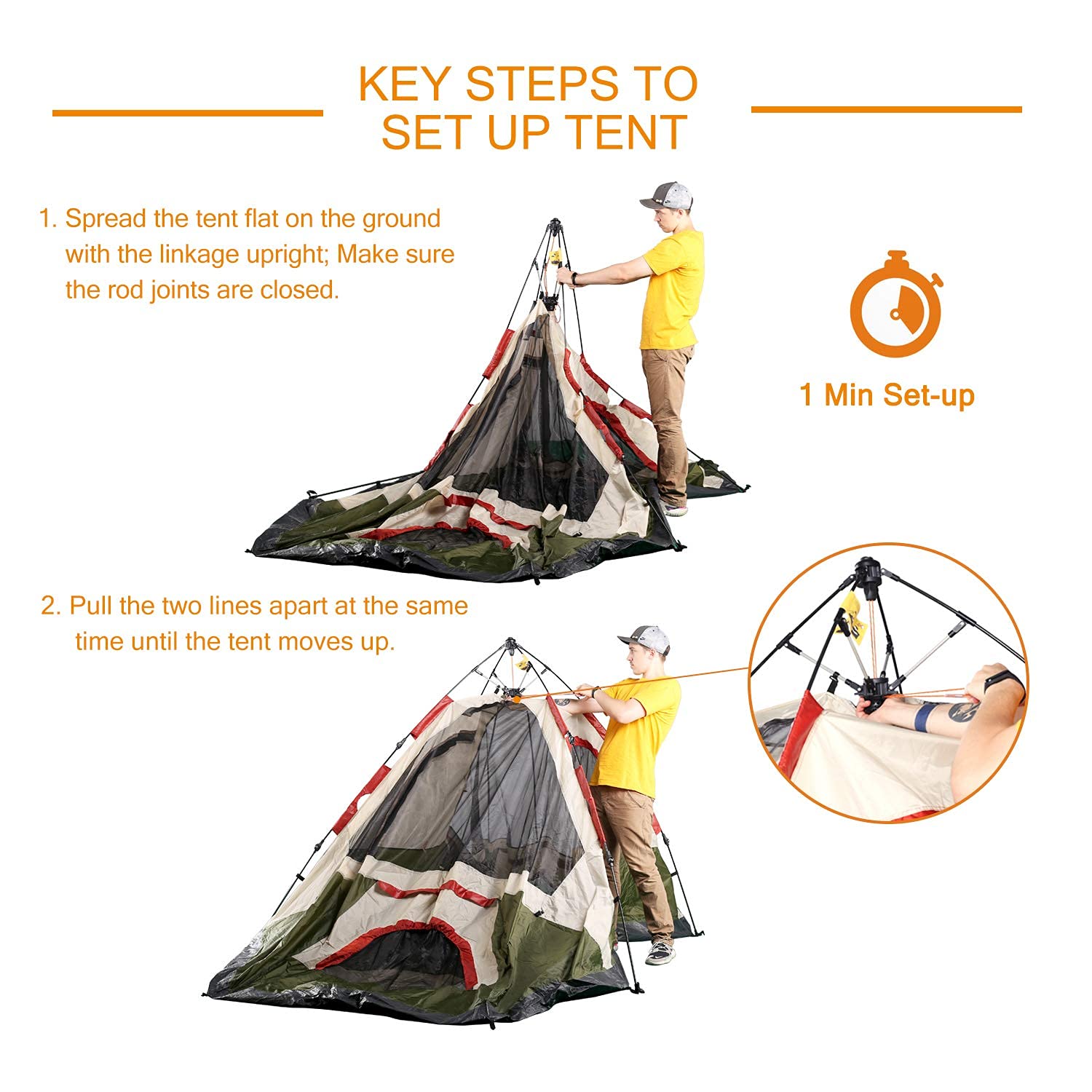Mobihome Instant pop up Tents for Camping Setup in 60 Seconds, Quick Pop up Tent with Waterproof Rainfly, Mesh Roofs,Door & Windows for Excellent Ventilation Dome Tent - 13.5' x 7',Grey