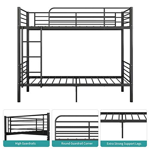Lumelay Bunk Bed Twin Over Twin, Heavy Duty Twin Size Metal Bunk Bed Frame with Guardrail & Ladders, Space-Saving, Noise Free, No Box Spring Needed (Black)
