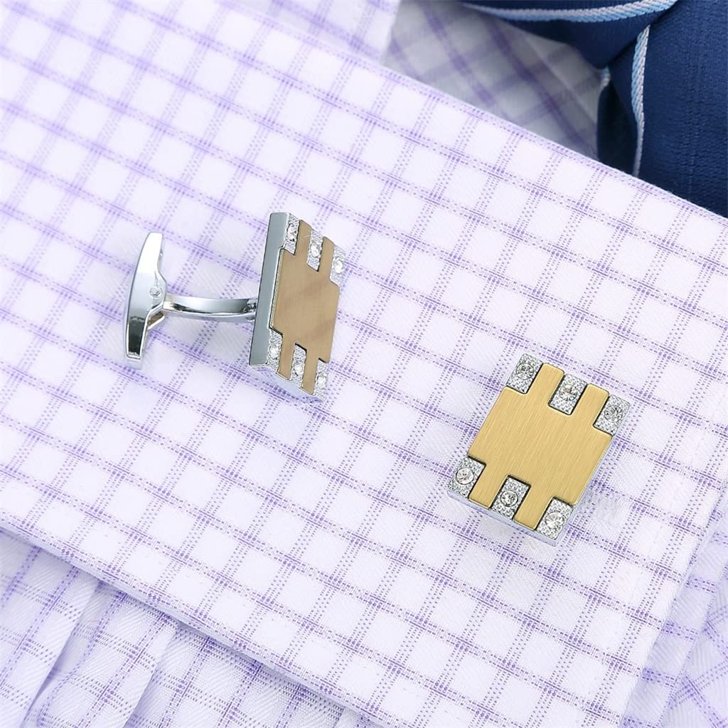 Two Tone Square Business French Cufflinks Silver Metal Diamond Men's Cuff Button Cuff Nails (Color : A, Size : One Size) (A One Size)