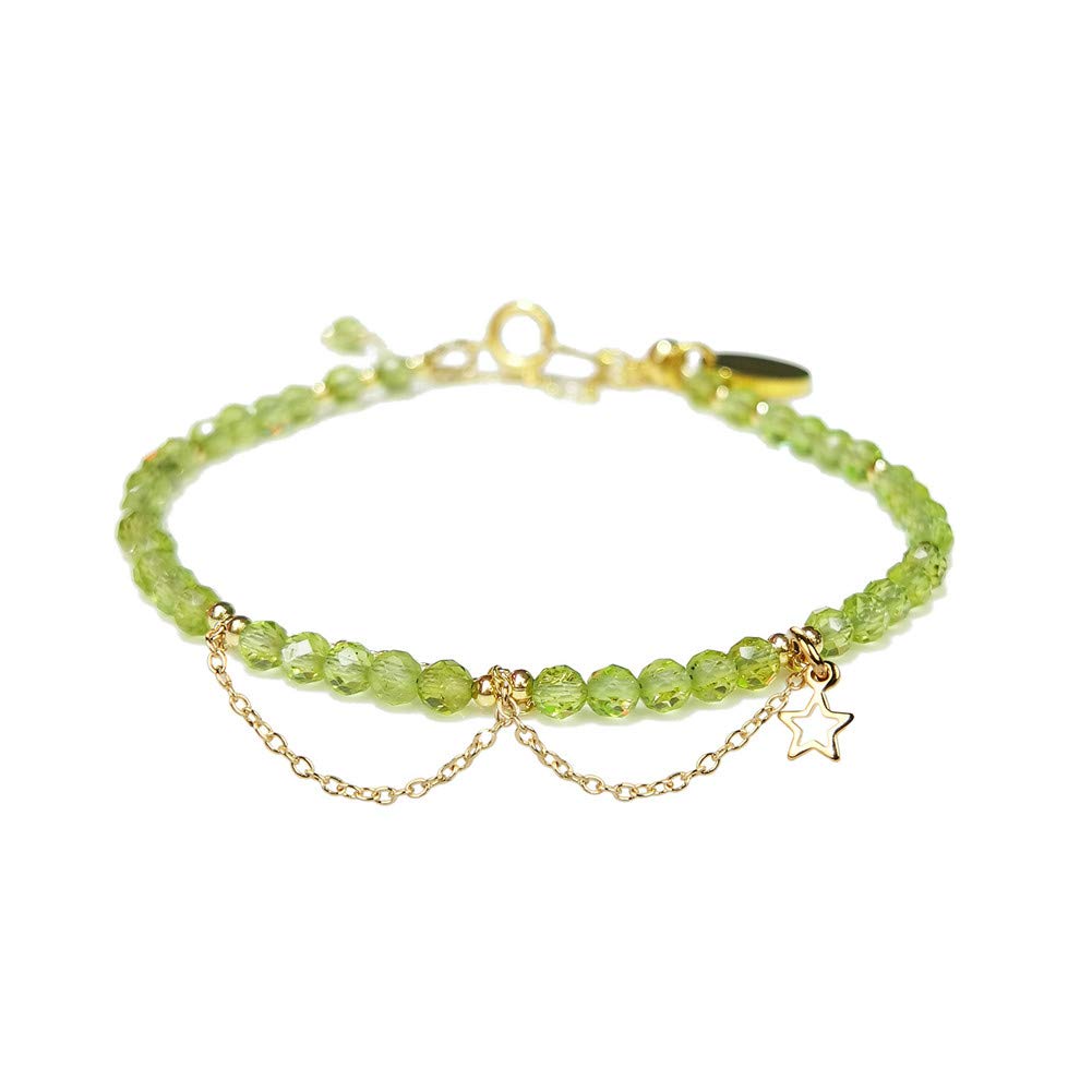 Morchic 3mm Green Peridot Gemstone Faceted Beads Womens Strand Bracelet, Easy Adjustable 7-9 Inch Birthday Gift