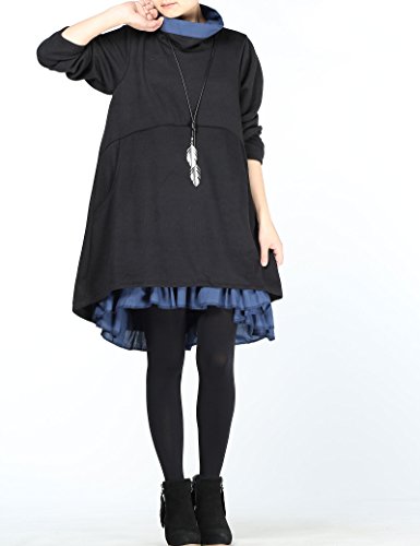 Mordenmiss Women's Flared Layers Dress Hi-Low Ruffle Hem Tunic Top M Black