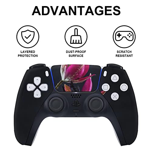 Two Tulips with Dew Drops on Dark Full Protective Skin Cover Design Wrap Decal Sticker Compatible with PS5 Disk Version Console and Controller