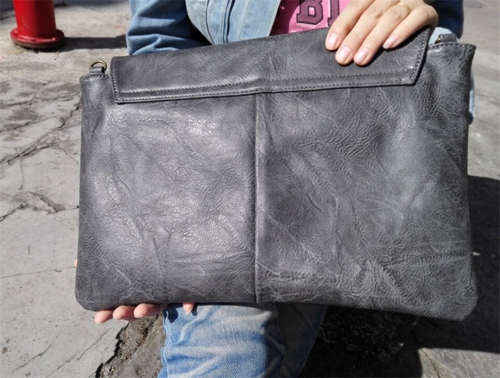 NIGEDU Women Handbags PU Leather Female Clutch Handbag Messenger Bag Large Solid High Capacity (Black)