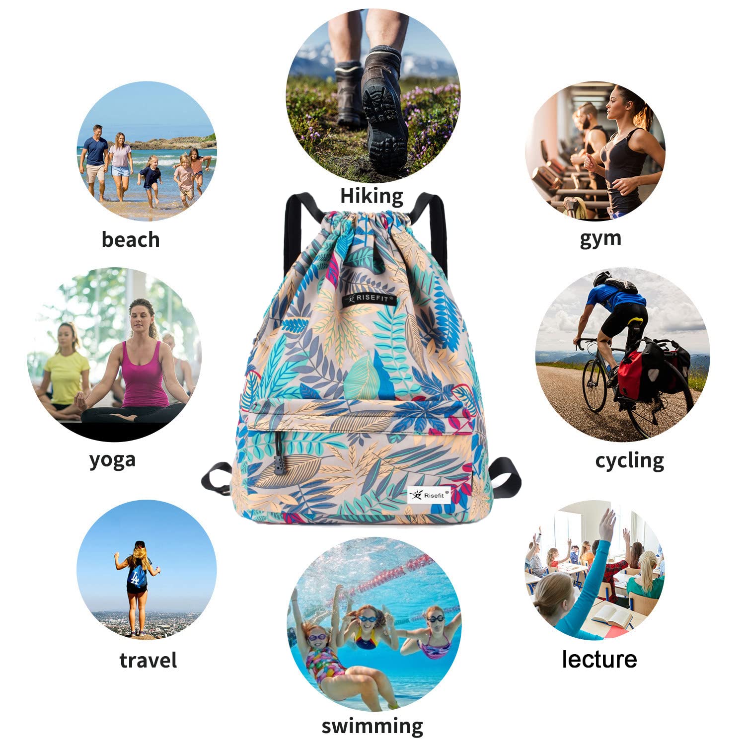 Risefit Waterproof Drawstring Bag, Gym Bag Sackpack Sports Beach Backpack for Men Women