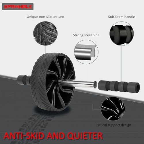 SPRWHALE AB Roller Wheel 6in 1 Set,Ab Workout Equipment with Resistance Band ,Exercise Roller for Abs Workout & Core Strength Training for Beginner Exercise at Home, Abdominal Roller with Gym
