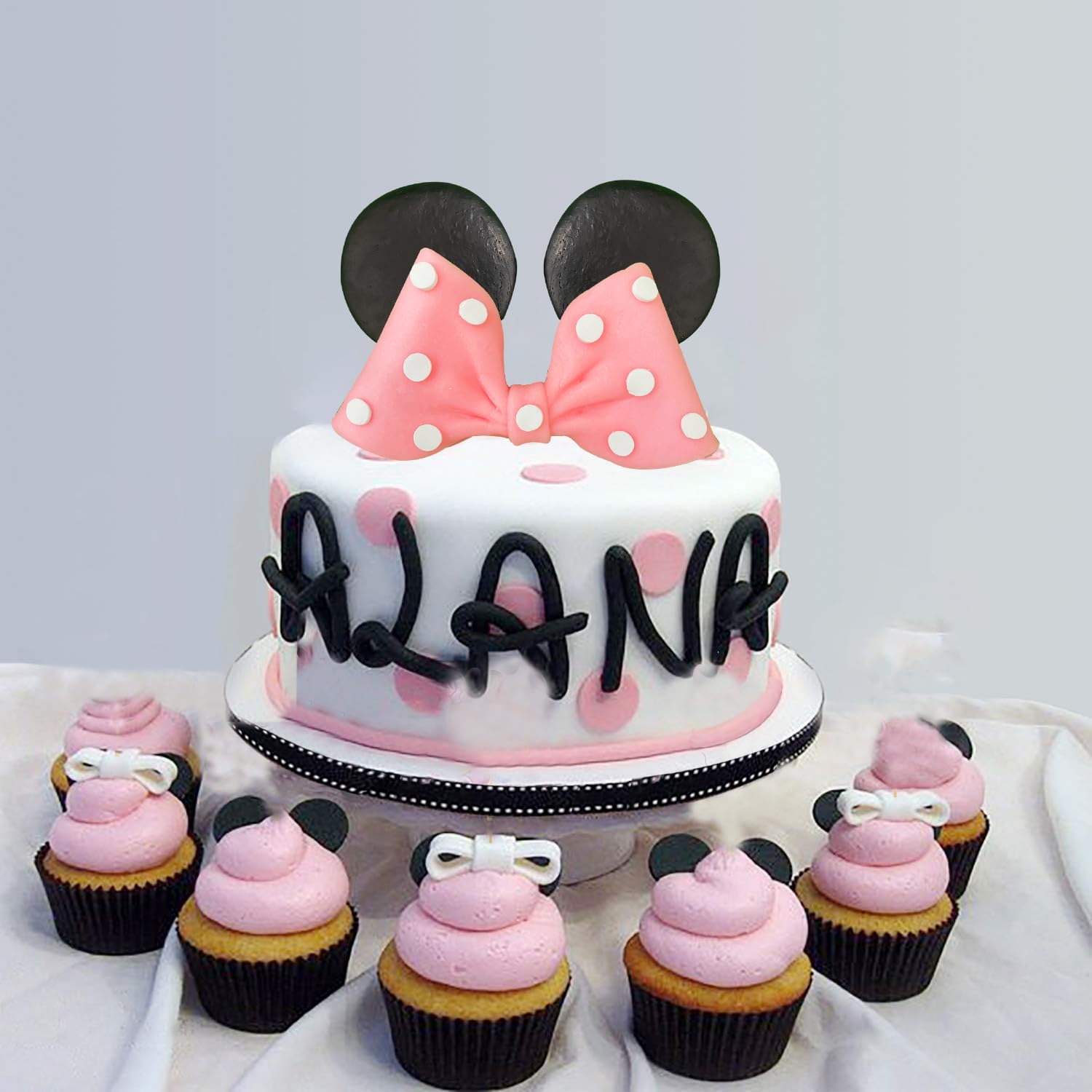 Pink Mouse Cake Topper Bow and Ears Party Supplies Decorations for Baby Girls Birthday