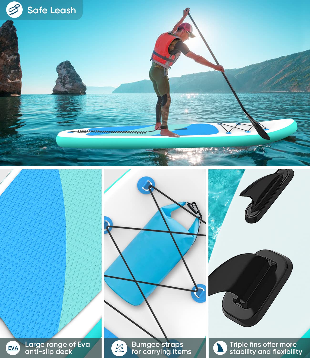Surfroll Inflatable Stand Up Paddle Board for Adults Anti-Slip Surfboard with Premium Sup Accessories Including Double Action Pump, Paddle, Surf Control, Backpack, Leash, Waterproof Bag, Repair Kit