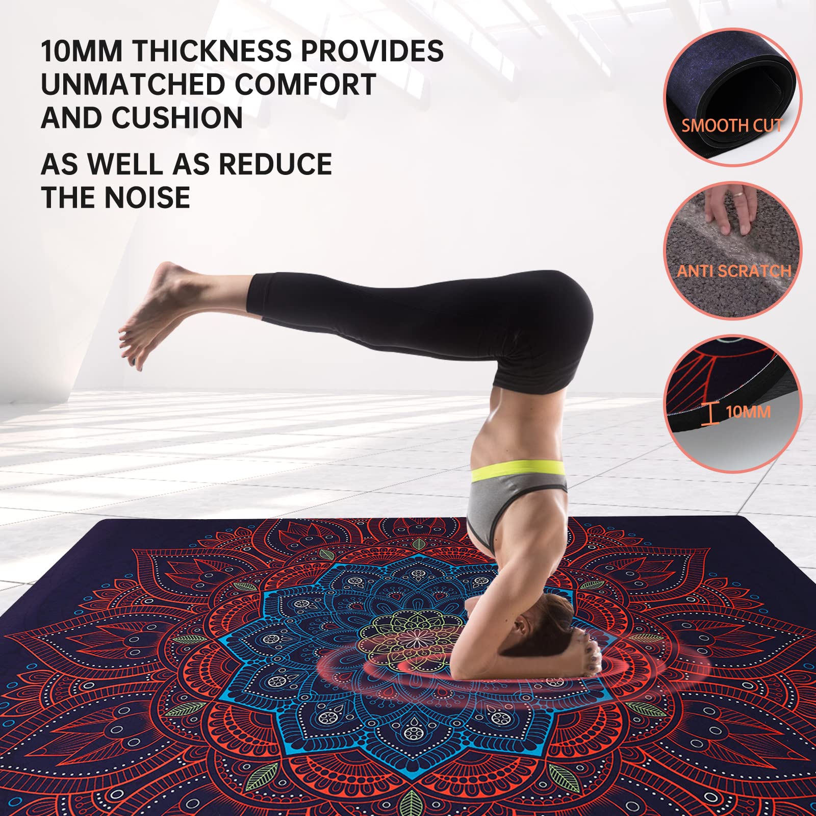 SURNUO 6.5ft x 4.5ft x 10mm Large Exercise Mat for Home Workout Extra Thick Workout Mat High-Density Non-Slip Soft Gym Flooring for Cardio,Pilates, Stretching,Plyo, MMA, Jump Rope