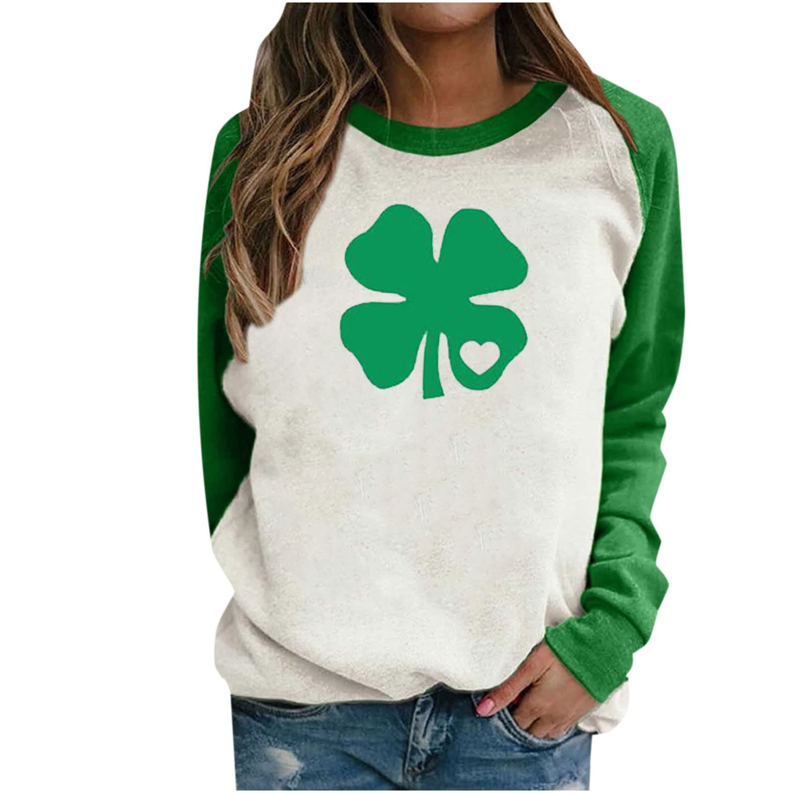St. Patrick's Day Shirts for Women Raglan T Shirt St. Paddys Day Lucky Green Clover Long Sleeve Tops