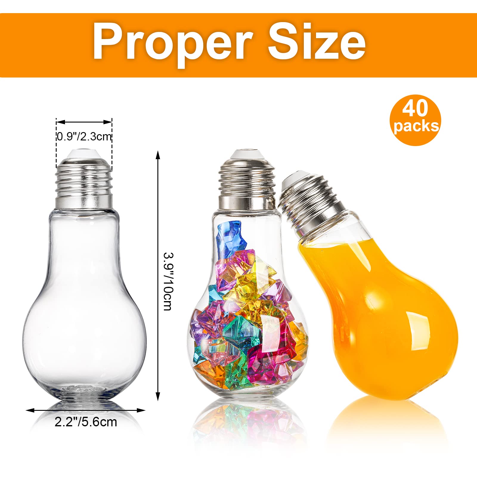 Mezchi 40 Pack Light Bulb Storage, 120ml/4.1 Oz Clear Plastic Fillable Ornaments, Plastic Light Bulbs Candy jars for Crafts, Decorative Centerpieces, Party Favors