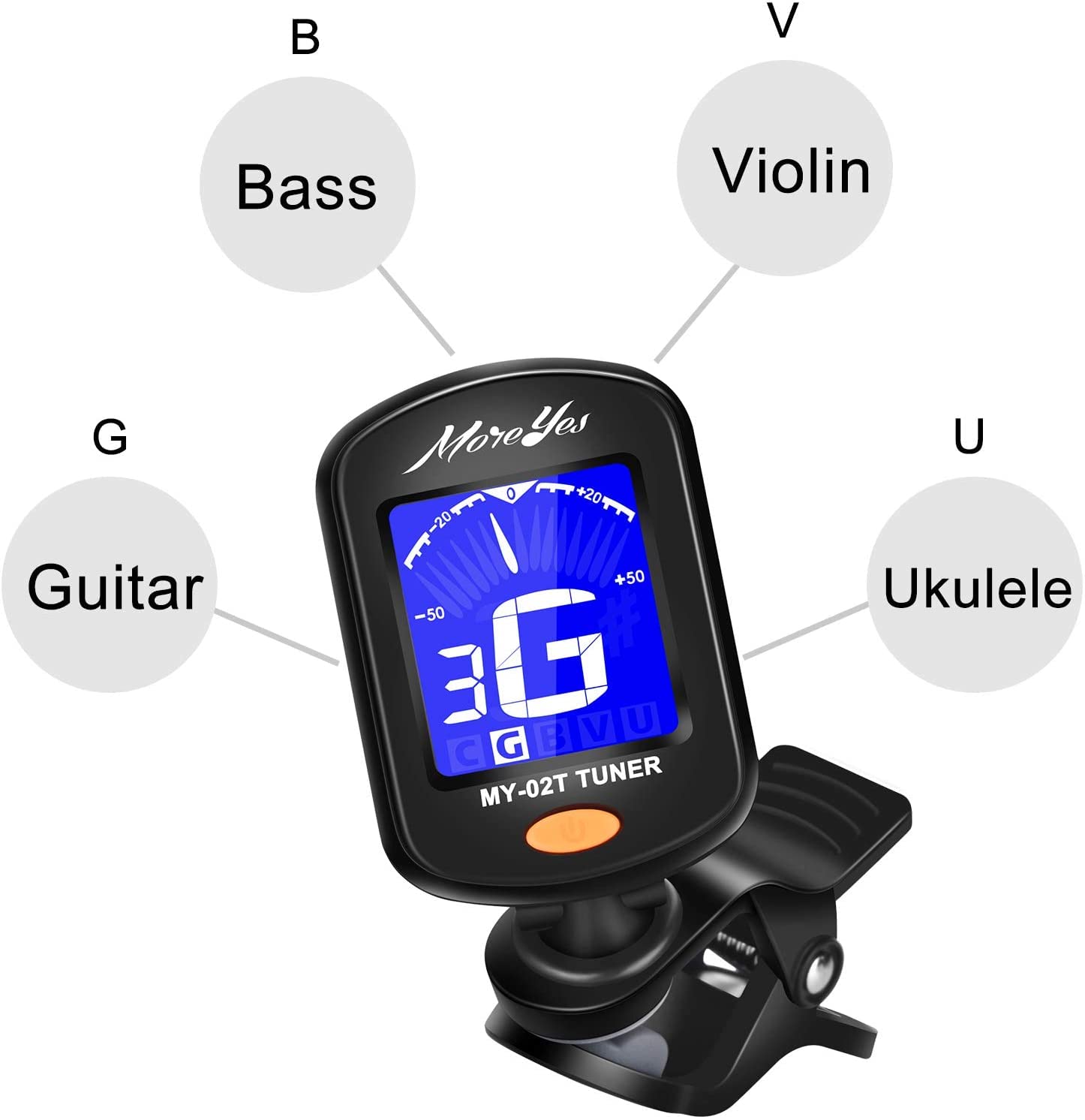 MOREYES Tuner Clip on Chromatic, Guitar, Bass, Violin, Ukulele Include Guitar Capo and Picks and Holder (Tuner+Capo)