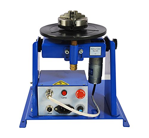 PreAsion 10KG Welding Positioner Turntable with 80mm Chuck Rotary Table Workbench 3 Jaw Chuck Diameter 180mm 0-90º for Circle Work Welding Equipment Positioning Welder 110V