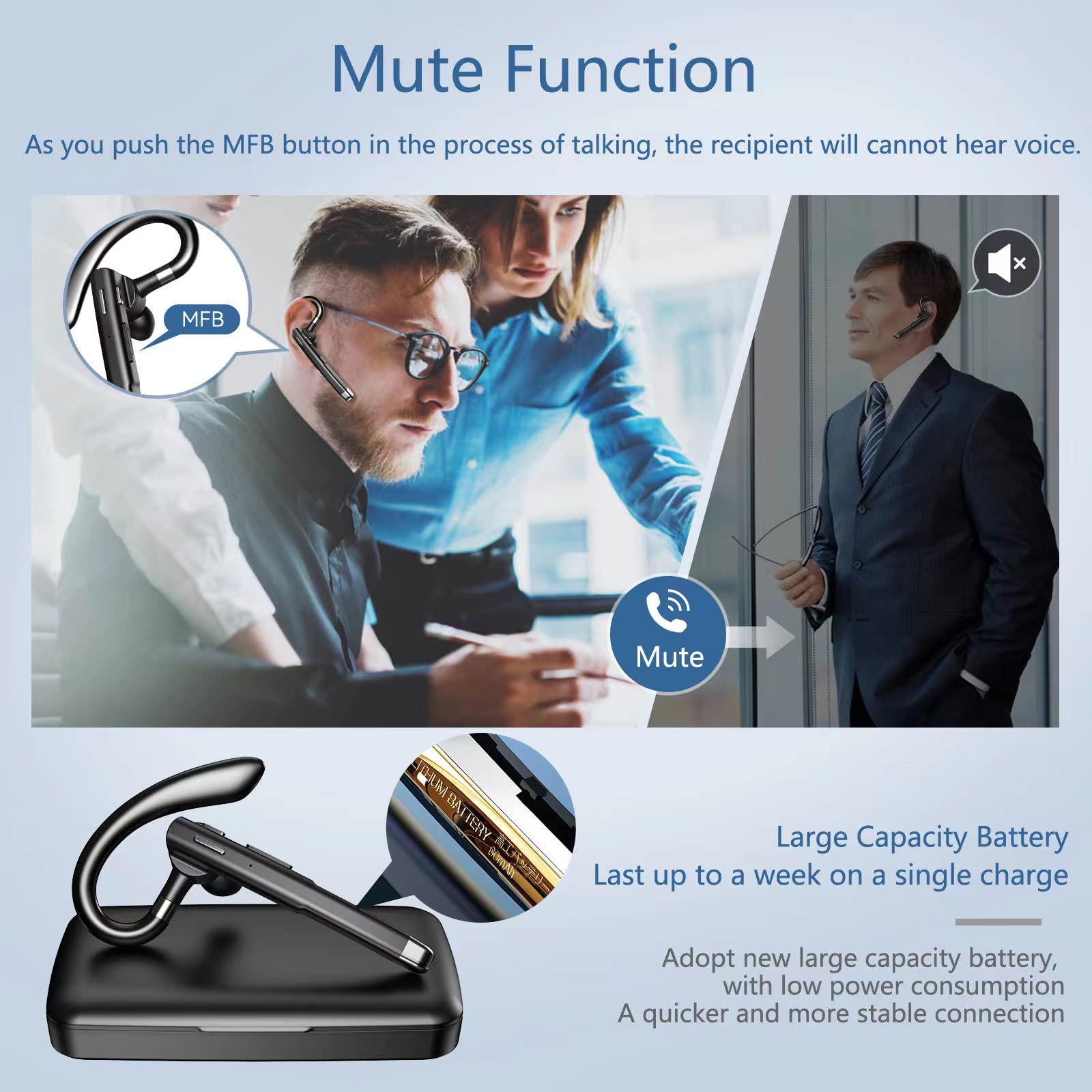 ＷＭＷＹＭＸ Bluetooth Headset One Ear Earphone Earpiece for Cell Phones Wireless Headset with Charging Case and LED Intelligence Display[YYK-520-1015]